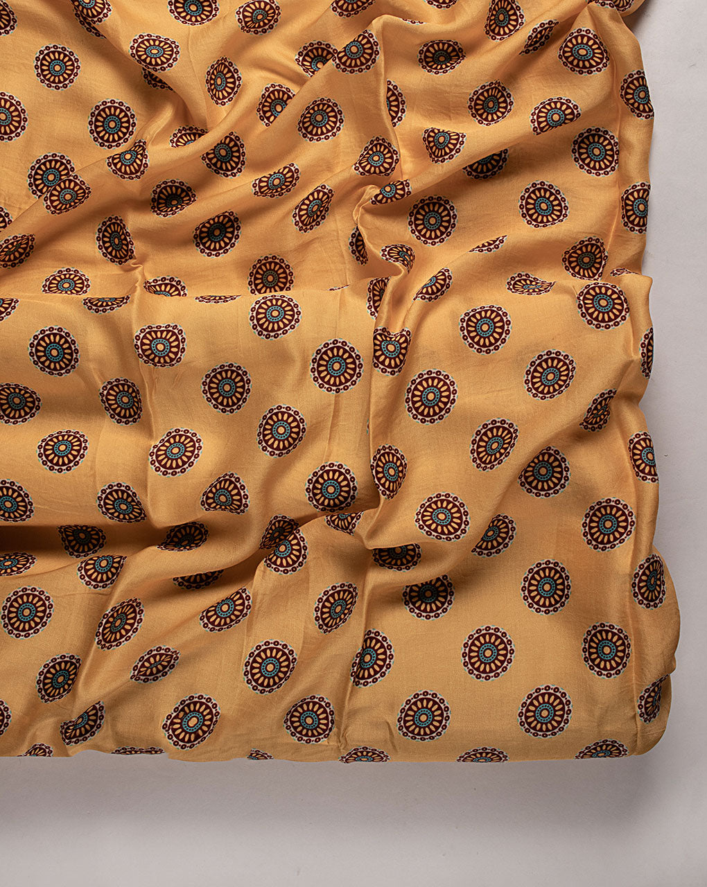 Yellow Geometric Digital Print Modal Satin Fabric